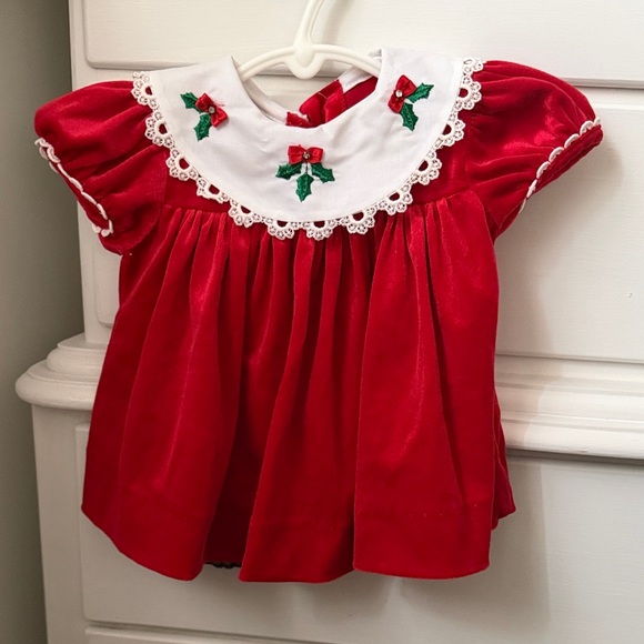 Shirts & Tops | Vintage Red Velvet Baby Dress With Embroidered Collar ...